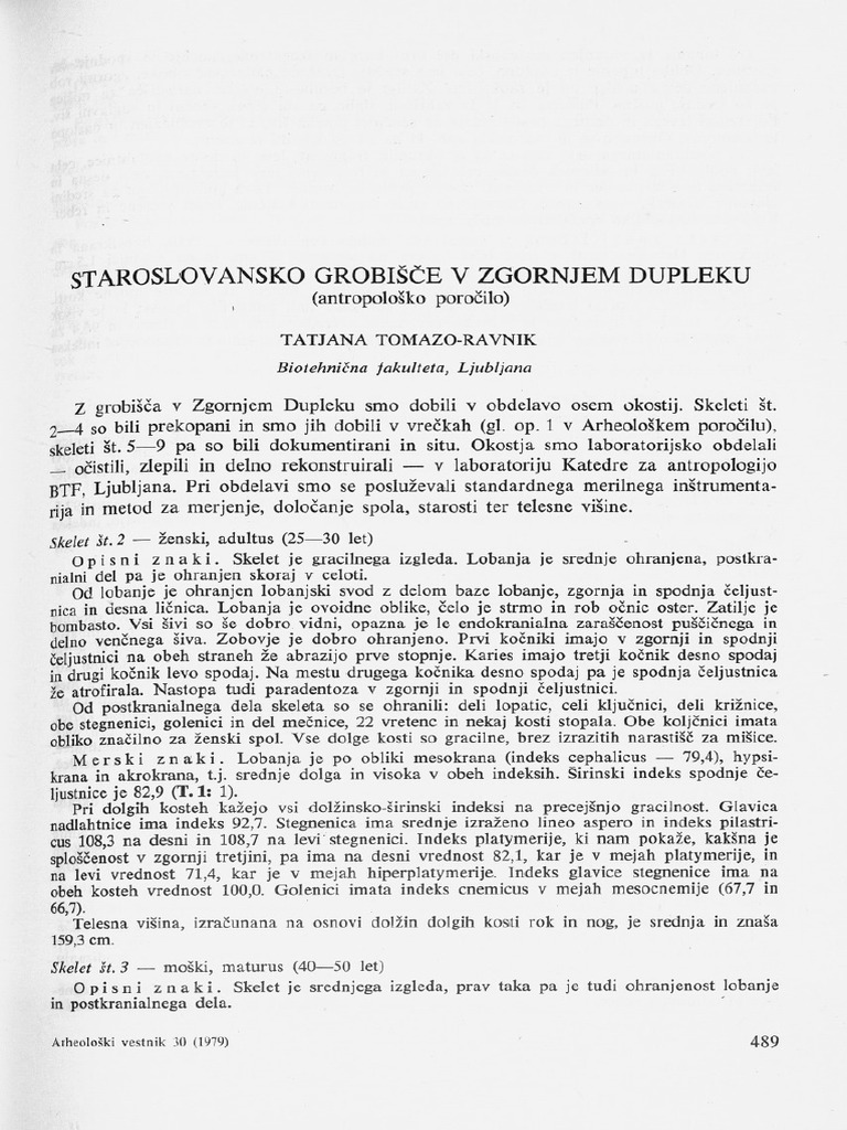 Staroslovansko Grobišče V Zgornjem Dupleku: Biotehnična Fakulteta, Ljubljana | PDF
