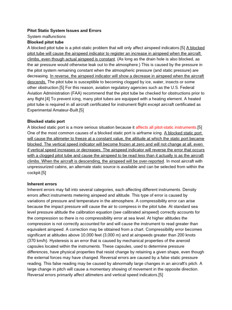 Pitot Static System Issues and Errors | PDF | Airspeed | Aircraft