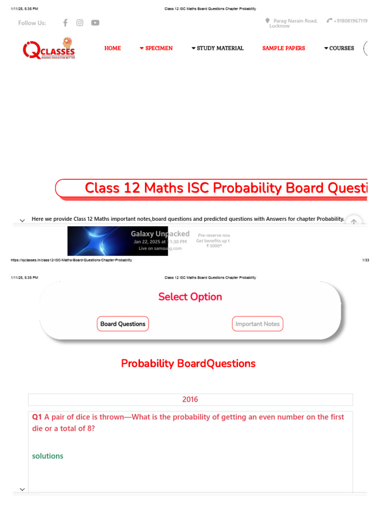 Grade 12 Probability Board Questions | PDF | Probability | Statistical ...