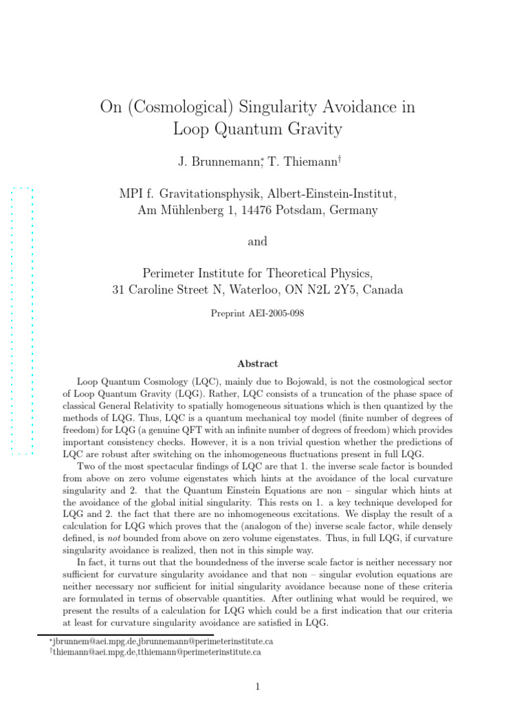 On Cosmological Singularity Avoidance In | PDF | Quantum Field Theory ...