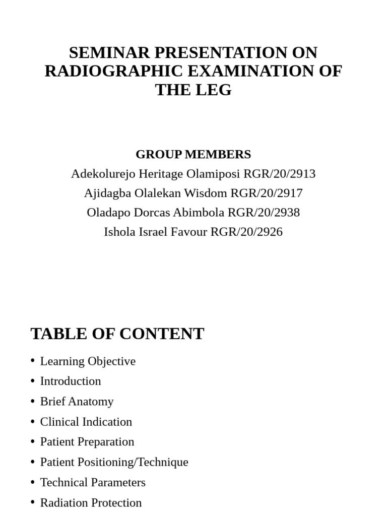 Group 1 RAD Exam of The Leg | PDF | Human Leg | Knee