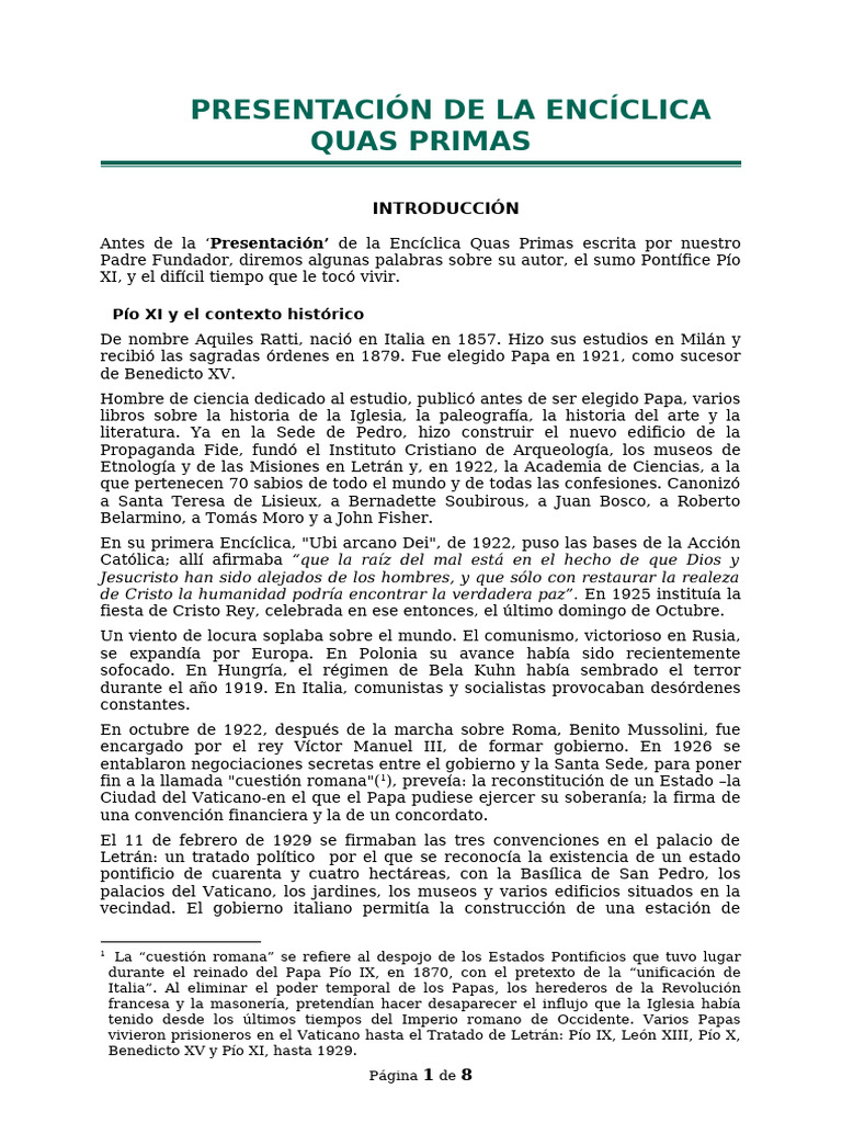 Encíclica Quas Primas de Pío XI | PDF | Cristo (título) | Iglesia Católica