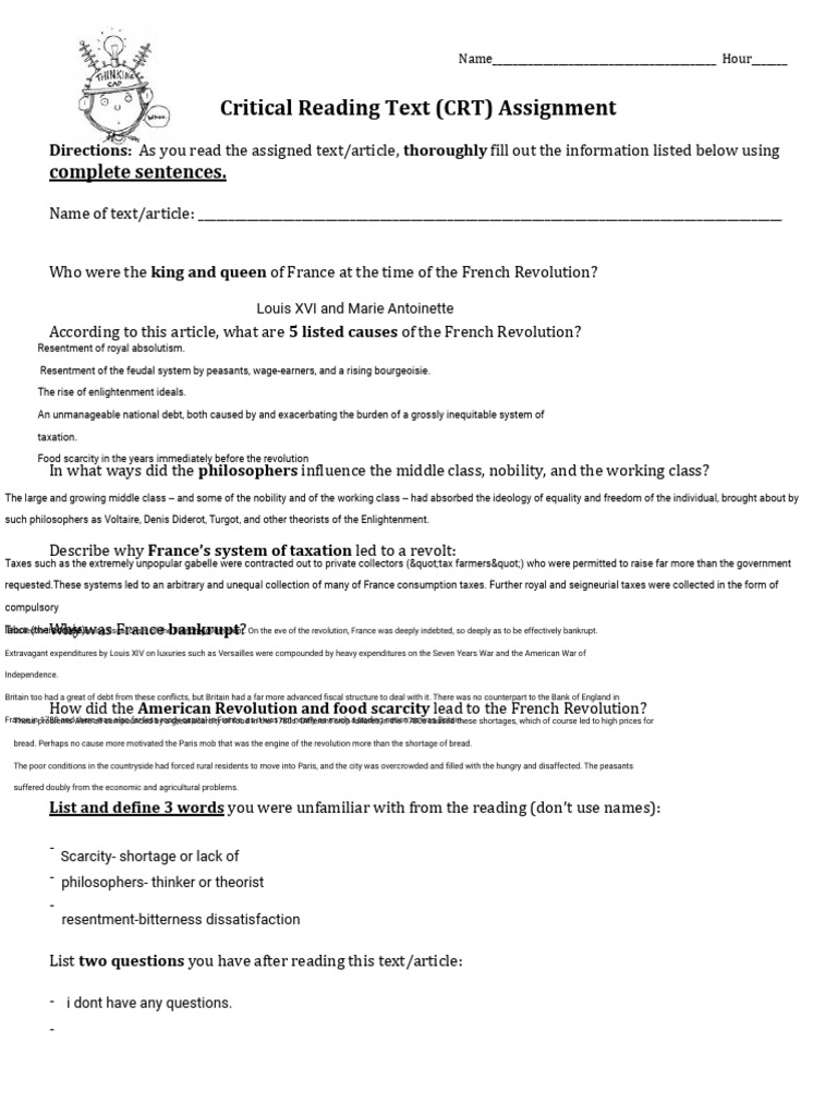 Kami Export - Sheeny Leon - French Revolution CRT Assignment | PDF | Economies