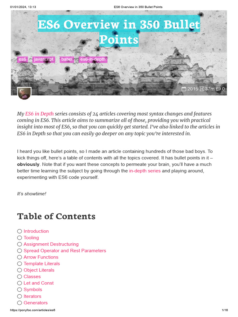 ES6 Overview in 350 Bullet Points | PDF | Scope (Computer Science) | Constructor (Object ...