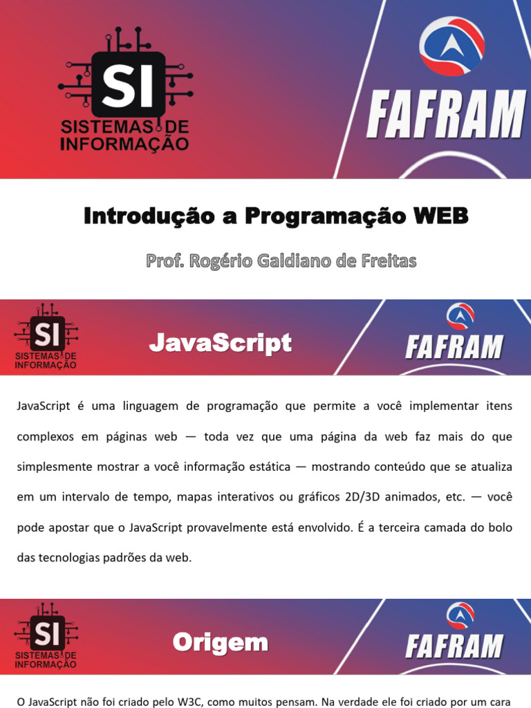 PW I - Aula 07 - JavaScript | PDF | Script Java | Rede mundial de computadores