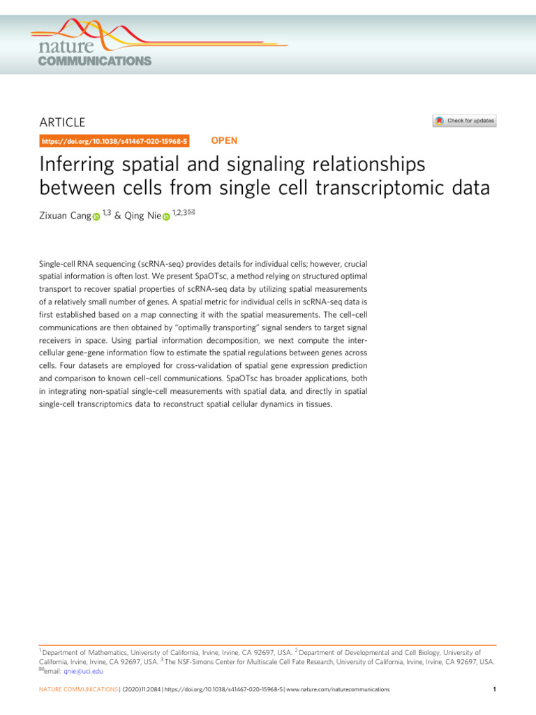 Cang, Nie - 2020 - Inferring Spatial and Signaling Relationships Between Cells From Single Cell ...