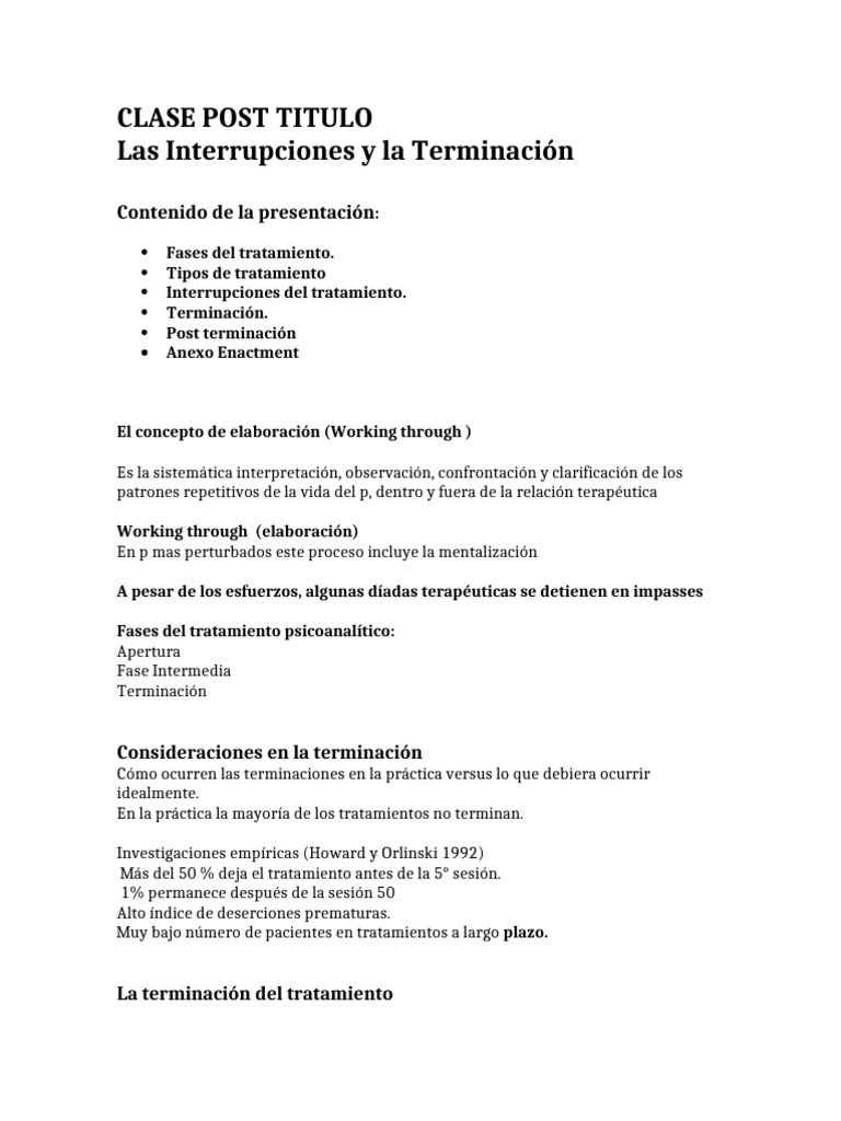 CLASE TERMINACIÓN E INTERRUPCIONES | PDF | Las emociones | Psicoanálisis