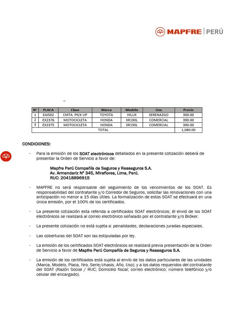 Cotiz. Soat - Mun. Cangallo | PDF | Seguro de vehículo | Reaseguro