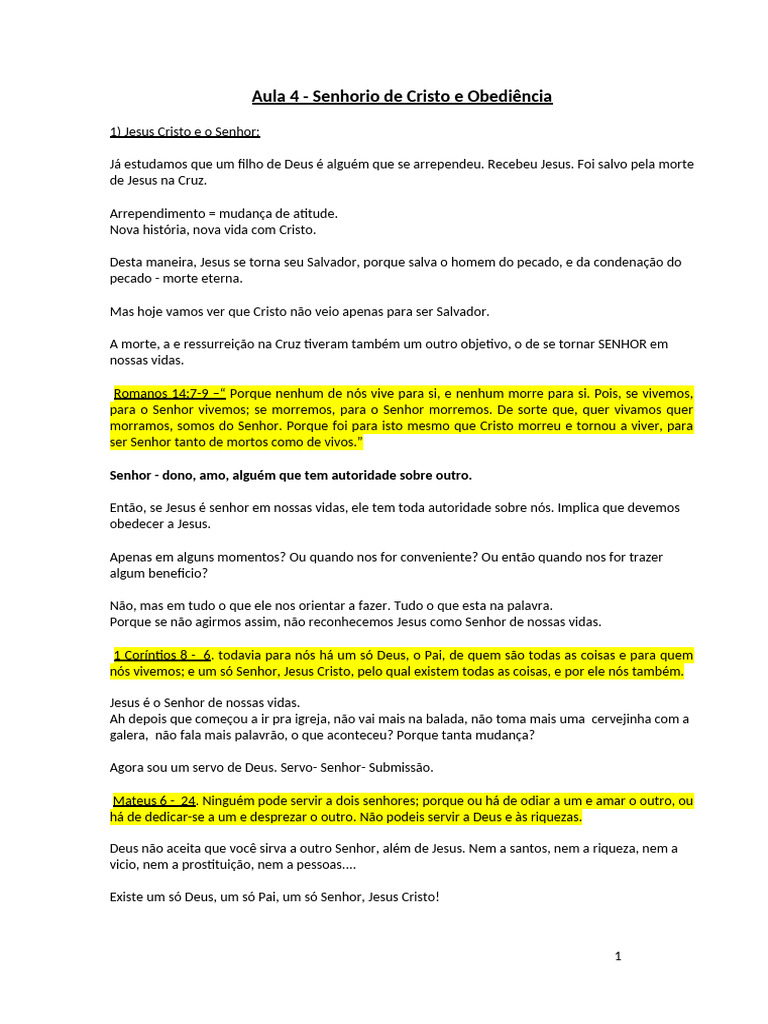 Senhorio de Cristo e Obediência | PDF | Jesus | Fé
