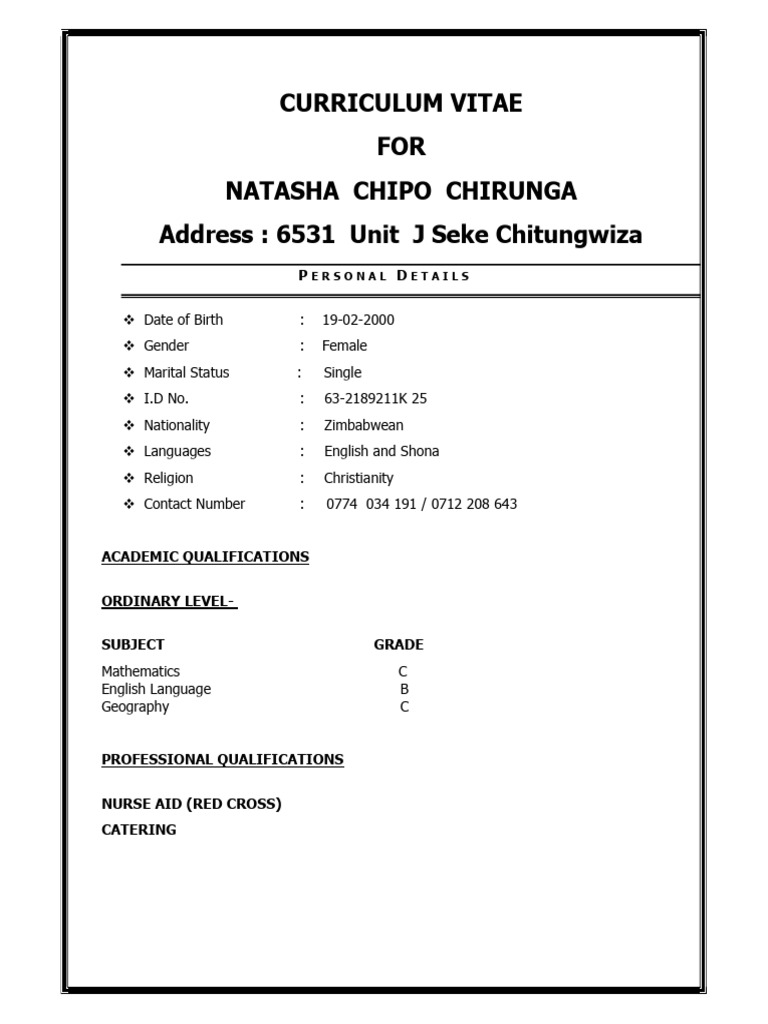 Chipo Chirunga CV - 041844 | PDF