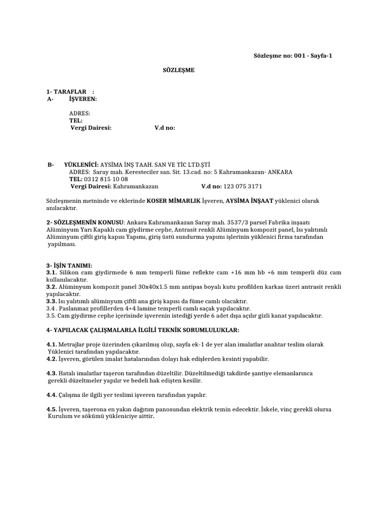 Koser Mi̇marlik Sözleşme | PDF