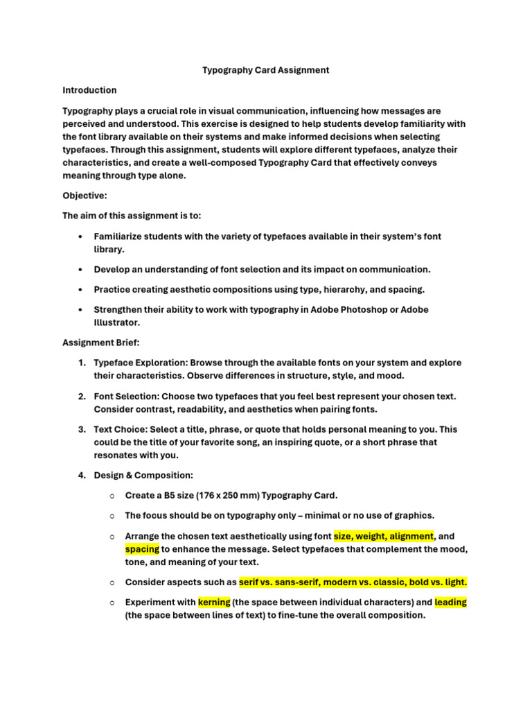 Assignment Brief - Typography Card | PDF | Typography | Typefaces