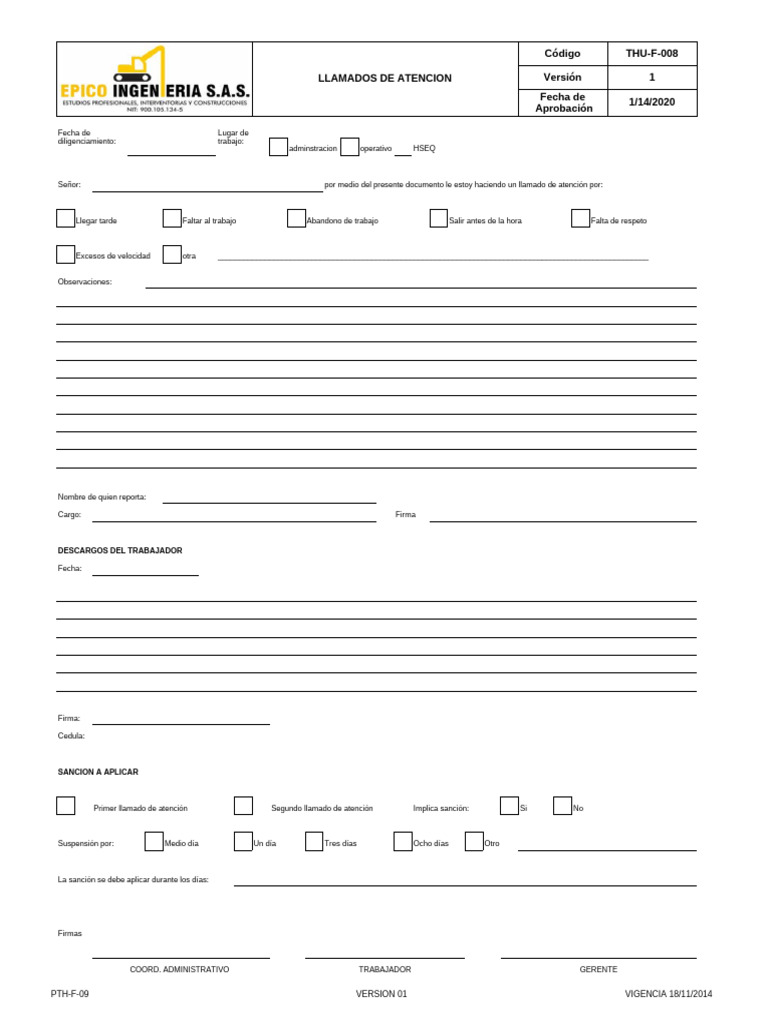 Thu-F-008 Llamados de Atencion | PDF