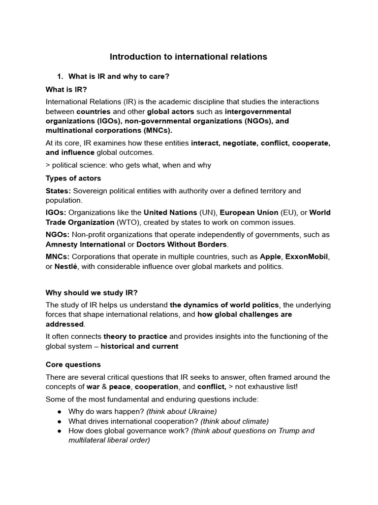 Introduction To International Relations | PDF | International Relations ...