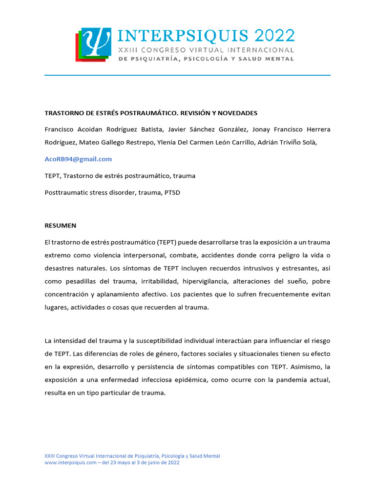 Revisión TEPT | PDF | Trastorno mental | Trauma psicólogico