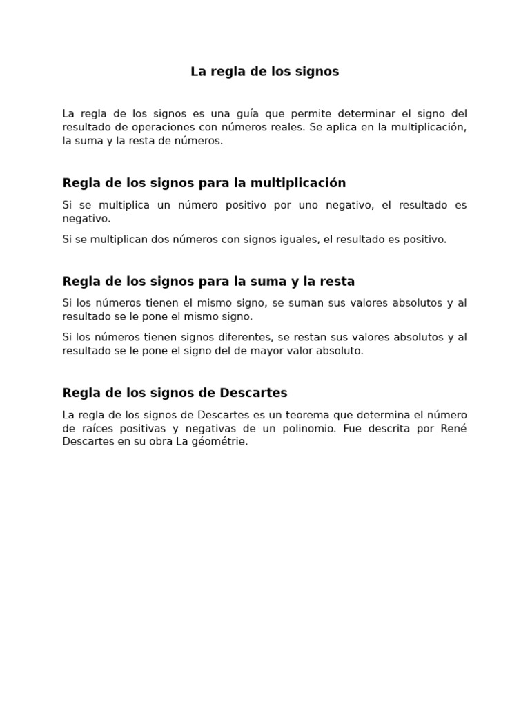 La regla de los signos | PDF