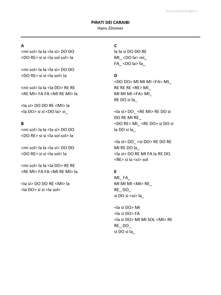 Notas Musicales de Piratas del Caribe | PDF