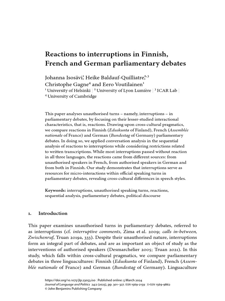 Reactions to Interruptions in Finnish, French and German Parliamentary ...