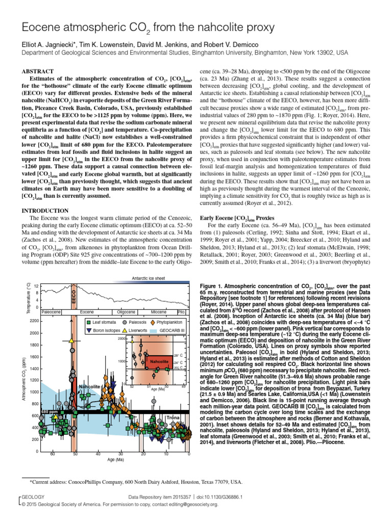 Eocene CO2 Levels from Nahcolite Proxy | PDF | Carbon Dioxide | Carbon ...