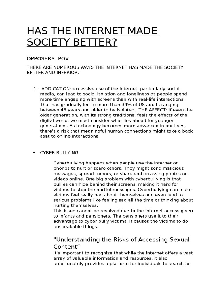Has The Internet Made Society Better | PDF | Cyberbullying | Internet