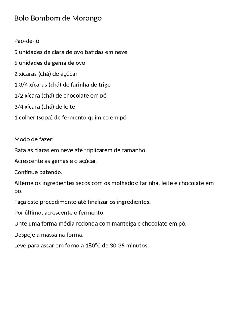Bolo Bombom de Morango | PDF