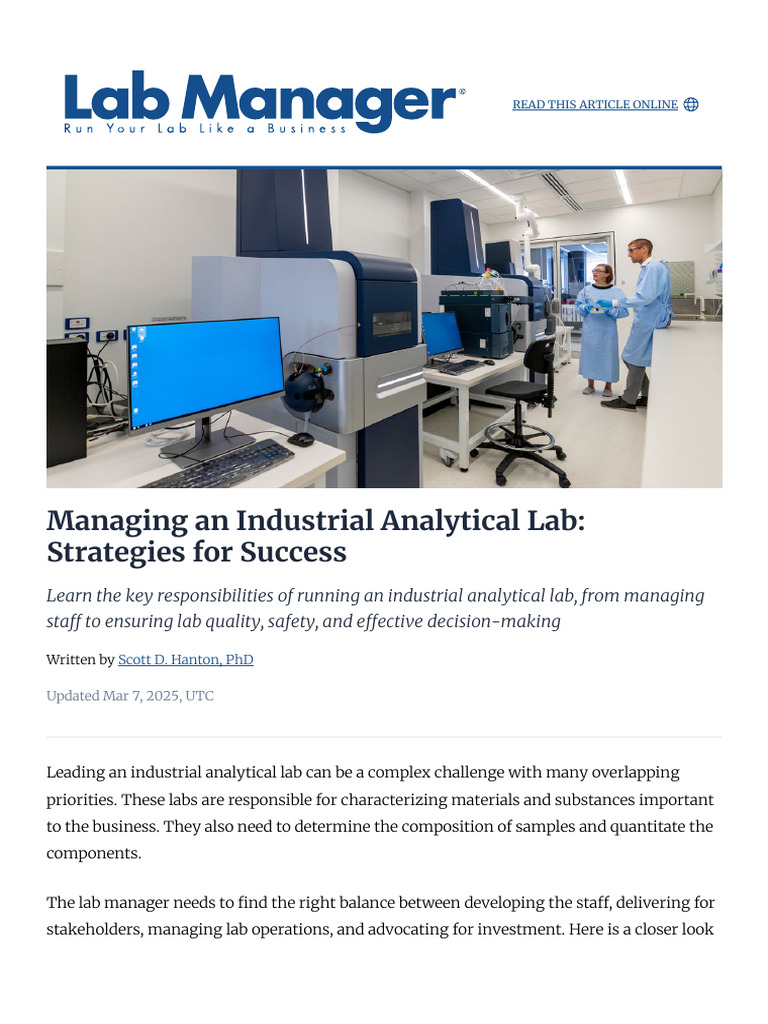 Strategies for Managing Analytical Labs | PDF | Laboratories | Leadership