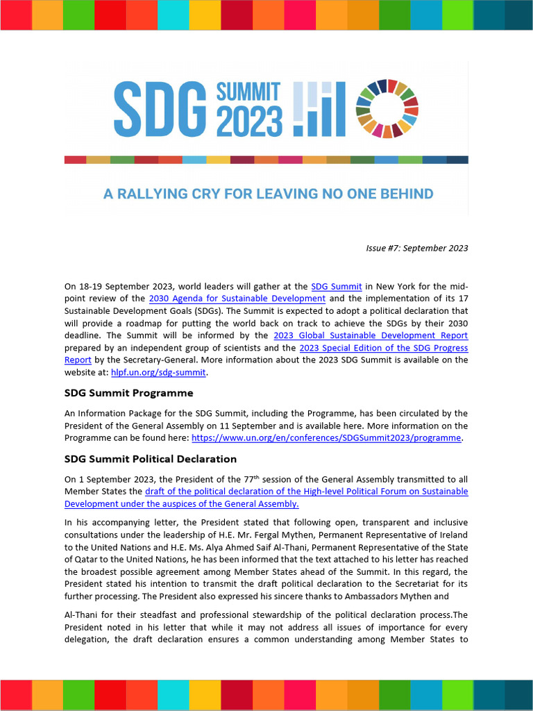 SDG Summit 2023: Key Updates and Events | PDF | United Nations ...