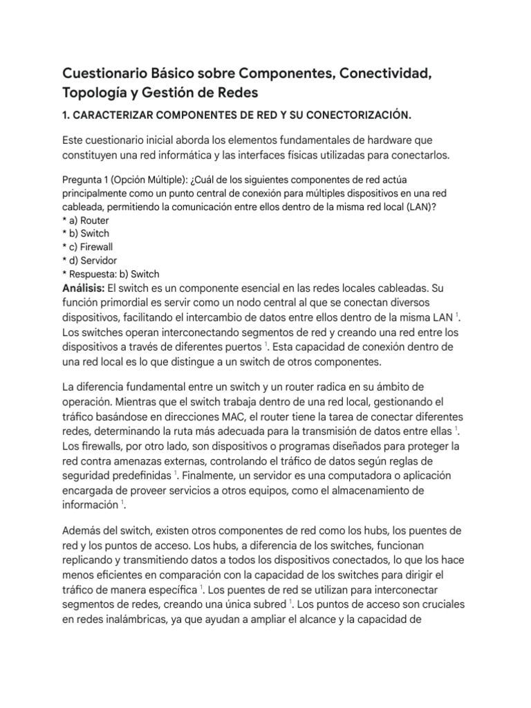 Cuestionario Redes Informáticas y Respuestas | PDF | Red de computadoras | Enrutador (Computación)