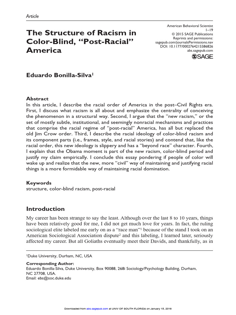 The Structure of Racism in Color-Blind, "Post-Racial" America | PDF | Racism | Discrimination ...