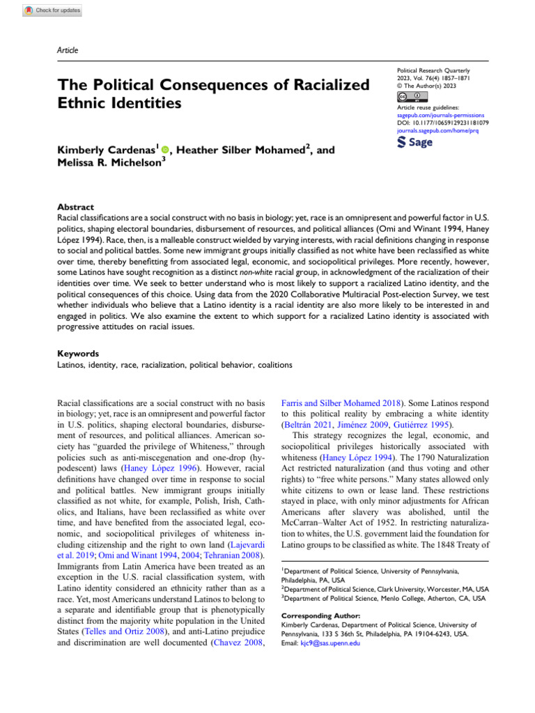 Cardenas Et Al 2023 The Political Consequences of Racialized Ethnic ...