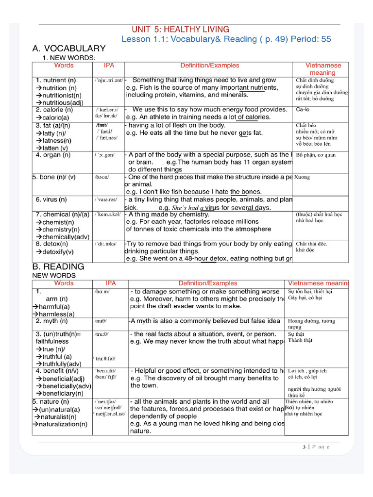 Unit 5 - Healthy Living | PDF