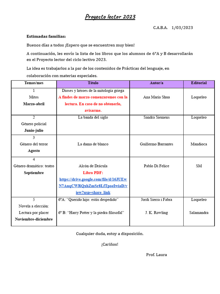 Proyecto Lector 2023 | PDF