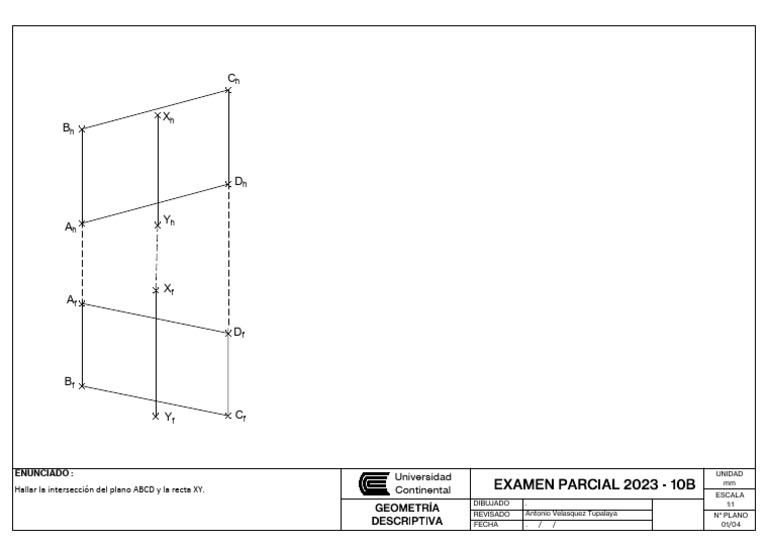 Examen Parcial 2023 - 10B: Geometría Descriptiva | PDF