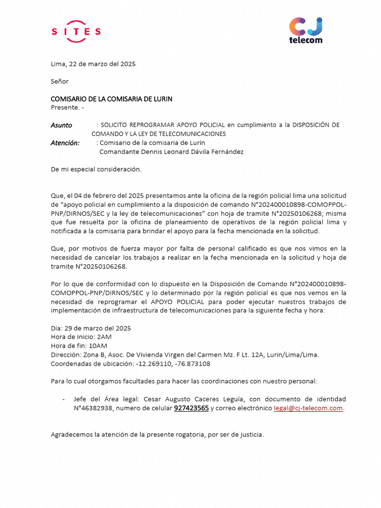 Solicitud PNP - Comisaria de Lurin | PDF