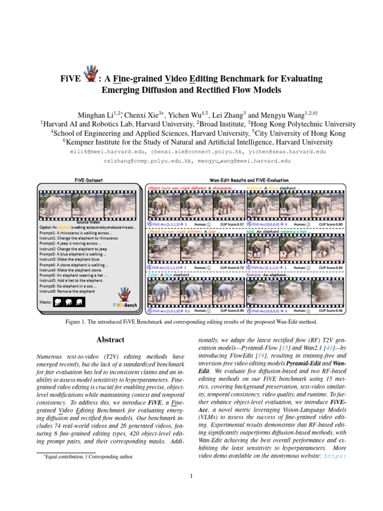 FiVE A Fine-Grained Video Editing Benchmark For Ev | PDF | Benchmarking | Accuracy And Precision