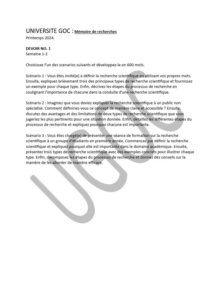 Présentation du Devoir de Recherche 1 | PDF