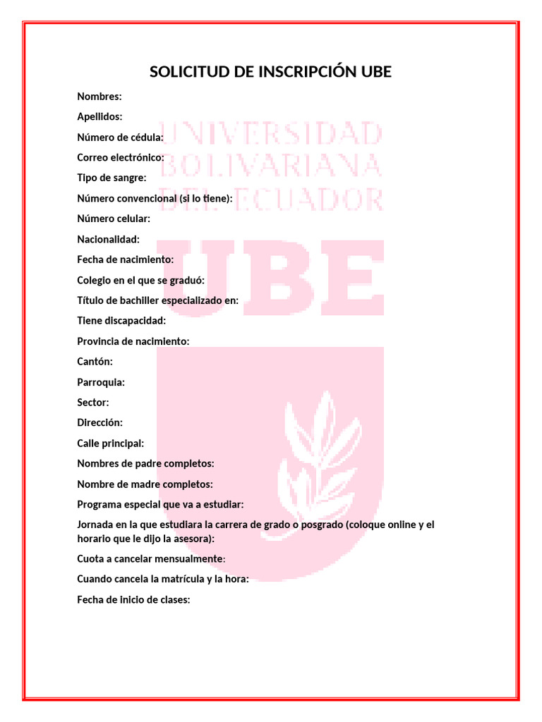 Ficha de Inscripción Ube Programa Especial | PDF