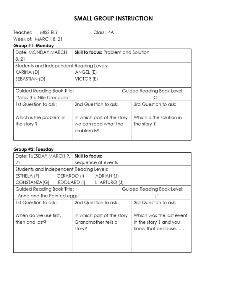 Small Group Instruction Planning | PDF