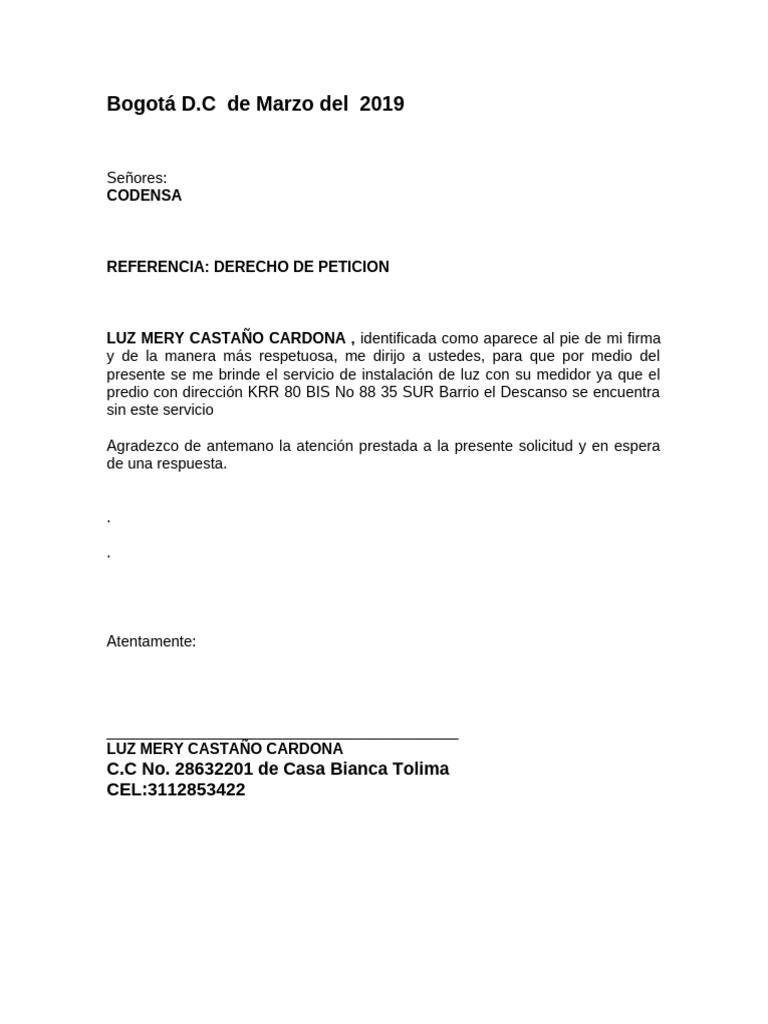 Derecho de Peticion Codensa | PDF