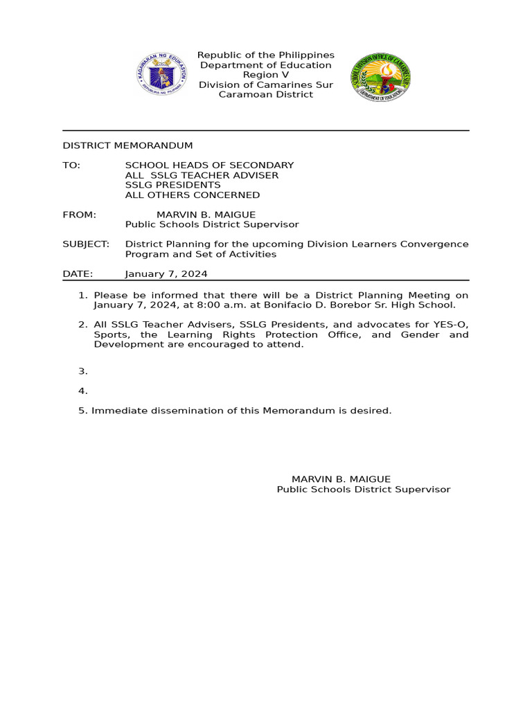 District Planning Meeting Announcement | PDF