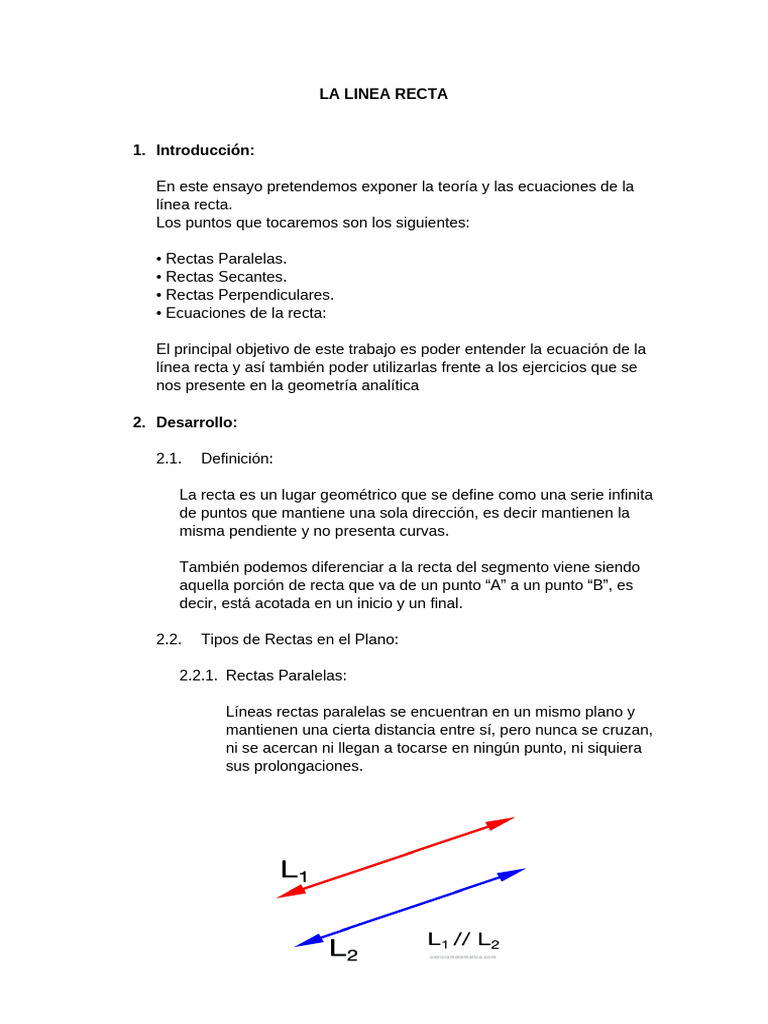 Ensayo de La Linea Recta | PDF | Línea (geometría) | Pendiente