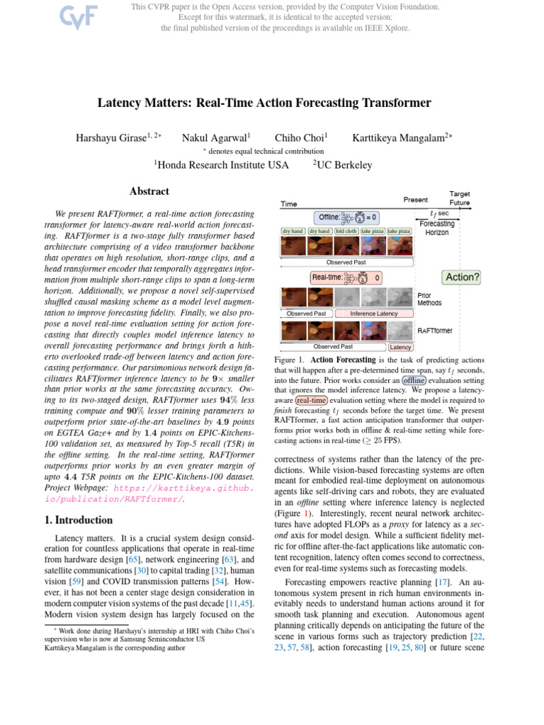 Girase Latency Matters Real-Time Action Forecasting Transformer CVPR 2023 Paper | PDF ...