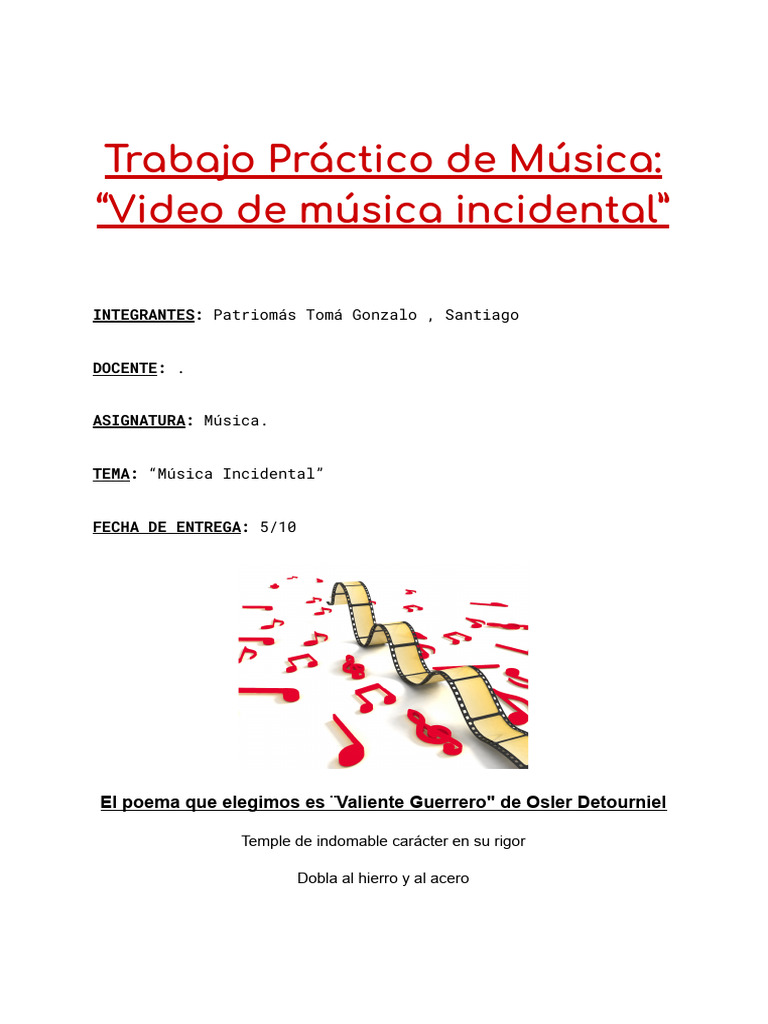 Video de Música Incidental: Proyecto Escolar | PDF
