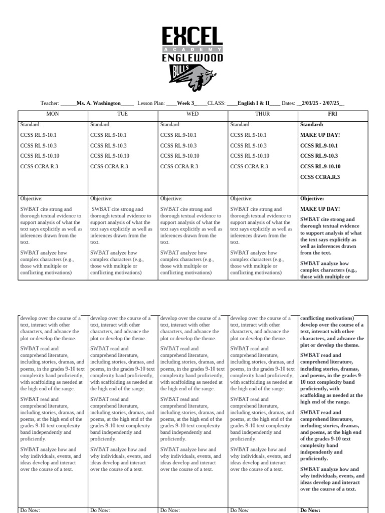Week 3 English I & II Lesson Plan | PDF | Cognition | Human Communication