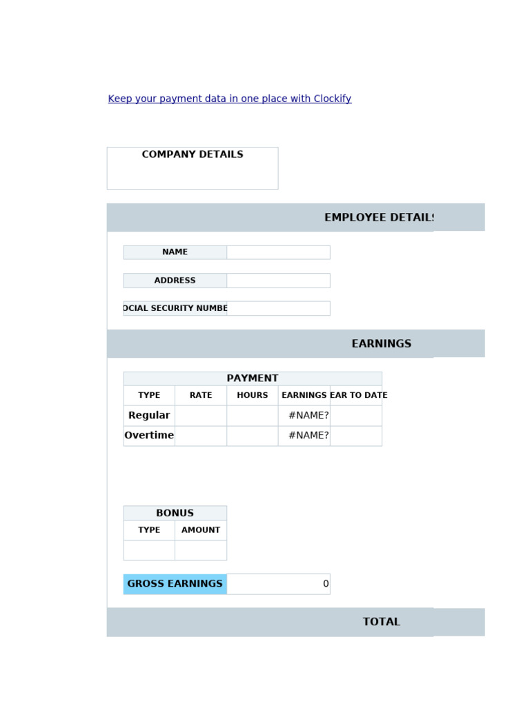 Pay Stub Template With Overtime + Calculator (Go To File and Make A ...