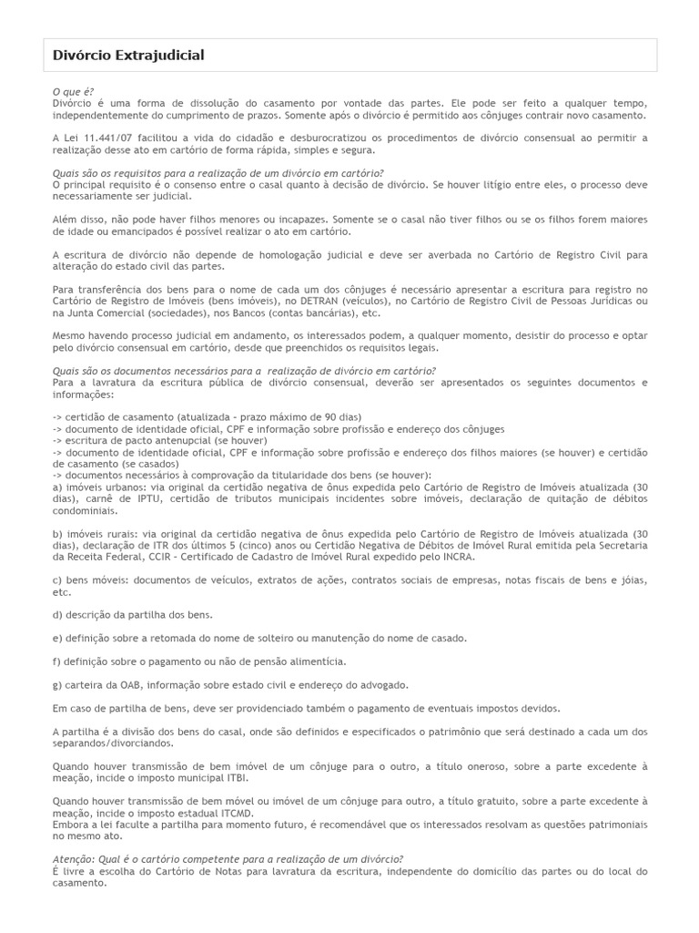 Discritivo - Divorcio consensual extrajudicial | PDF | Divórcio | Advogado