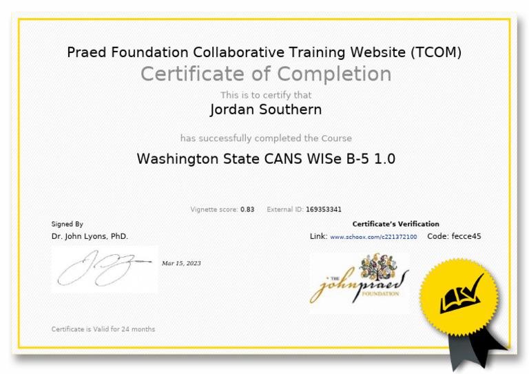 CANS WISe B-5 Completion Certificate | PDF