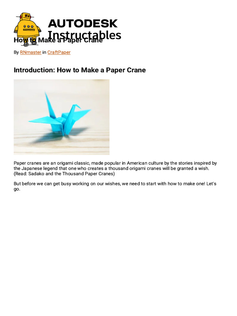 How To Make A Paper Crane - 16 Steps (With Pictures) - Instructables | PDF | Origami | Printing ...
