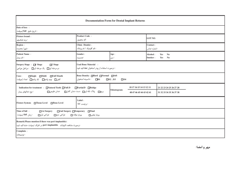 Dental Implant Return Documentation Form | PDF | Dental Implant ...