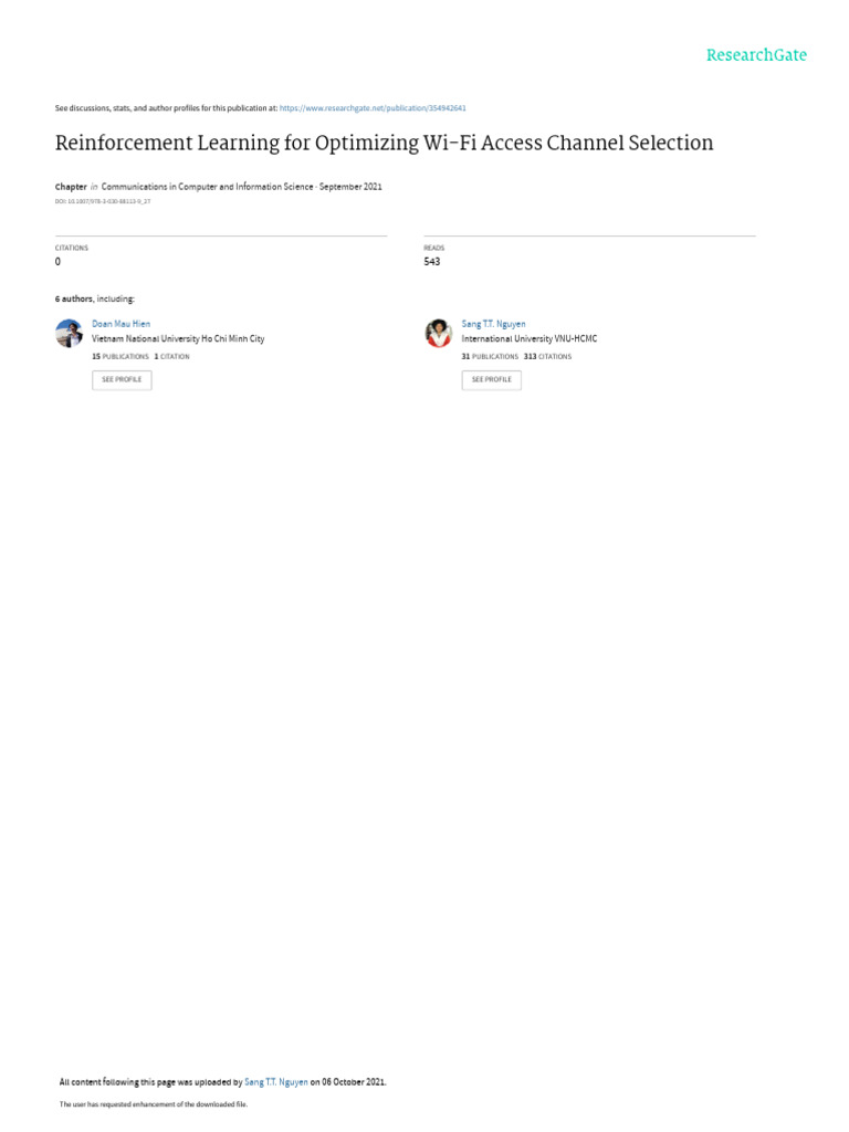!Reinforcement Learning for Optimizing Wi-Fi Access Channel Selection | PDF | Wi Fi | Wireless Lan